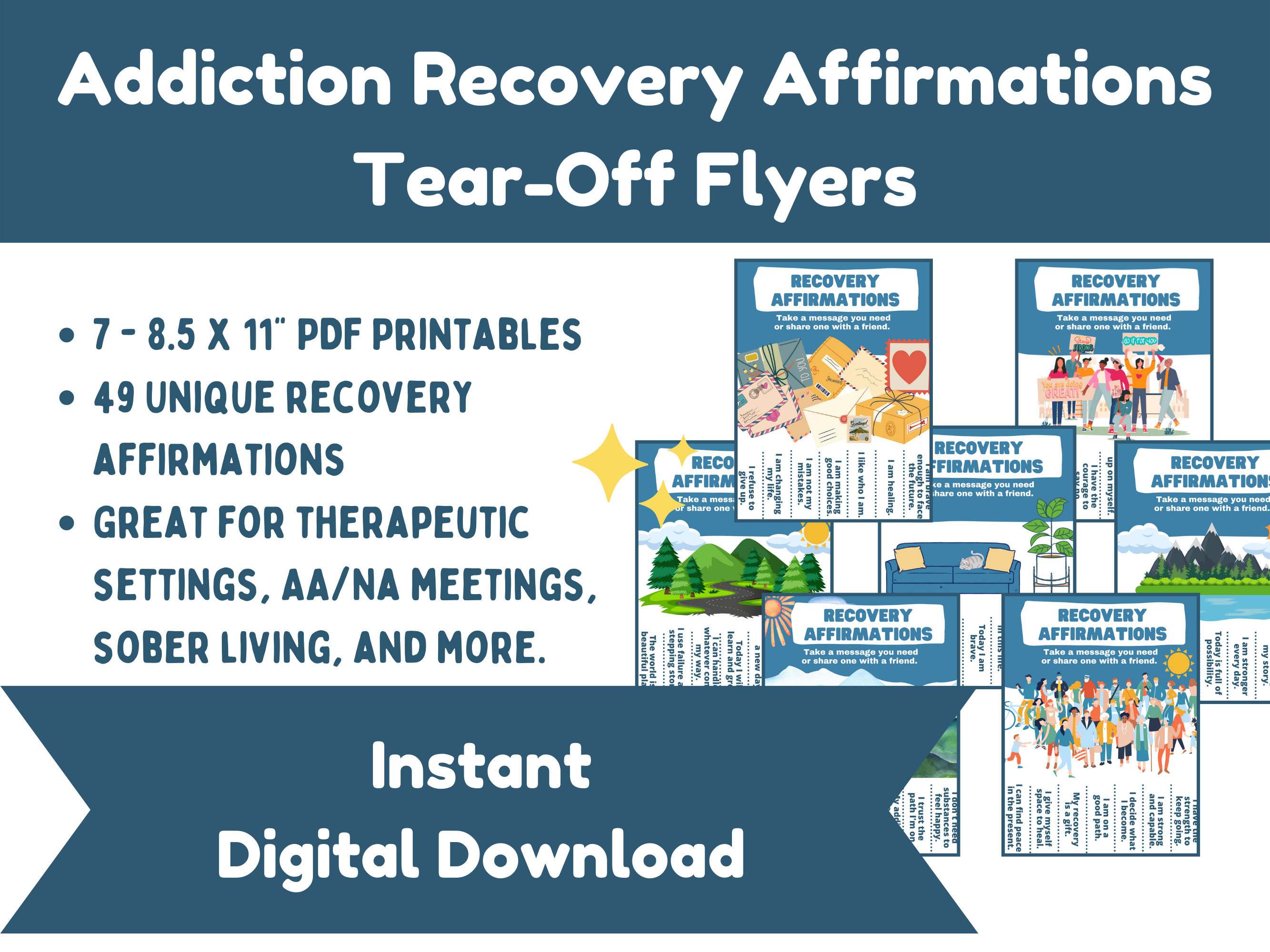 Addiction Recovery Affirmations Tear-off Flyer: Therapist Office Decor ...
