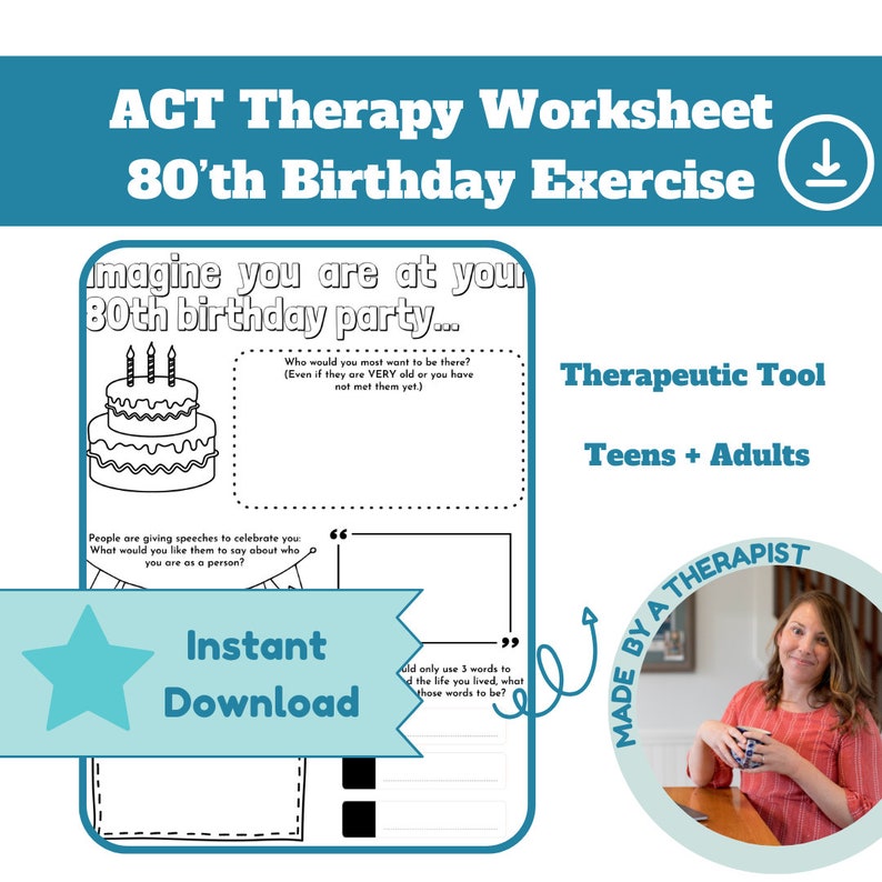 80th Birthday Party - ACT Therapy Worksheet for Teens & Adults Mental ...
