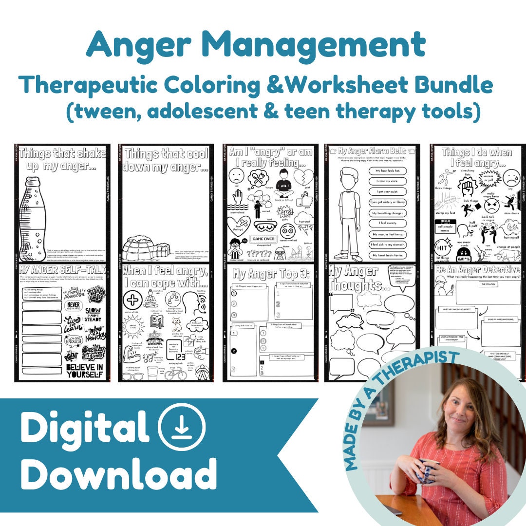 Anger Management Worksheets: Therapy Tools for Teens & Kids (PDF ...