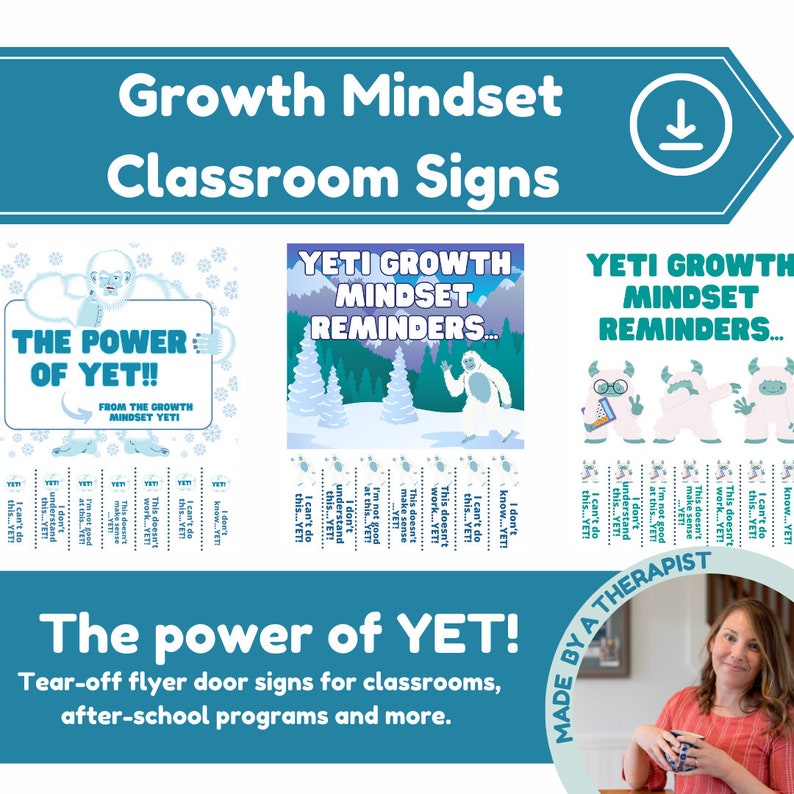 Growth Mindset Printable Design Power of yet School Guidance Tear off ...