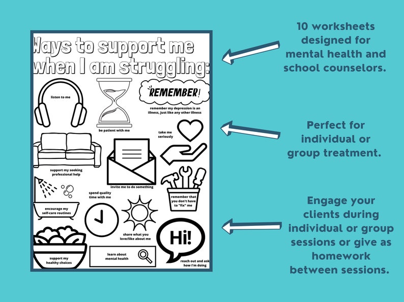 Depression Therapy Worksheets Tween Adolescent Teen Mental - Etsy