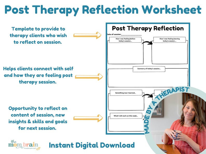 Post Therapy Reflection Journaling Worksheet Therapy Tool for Mental ...