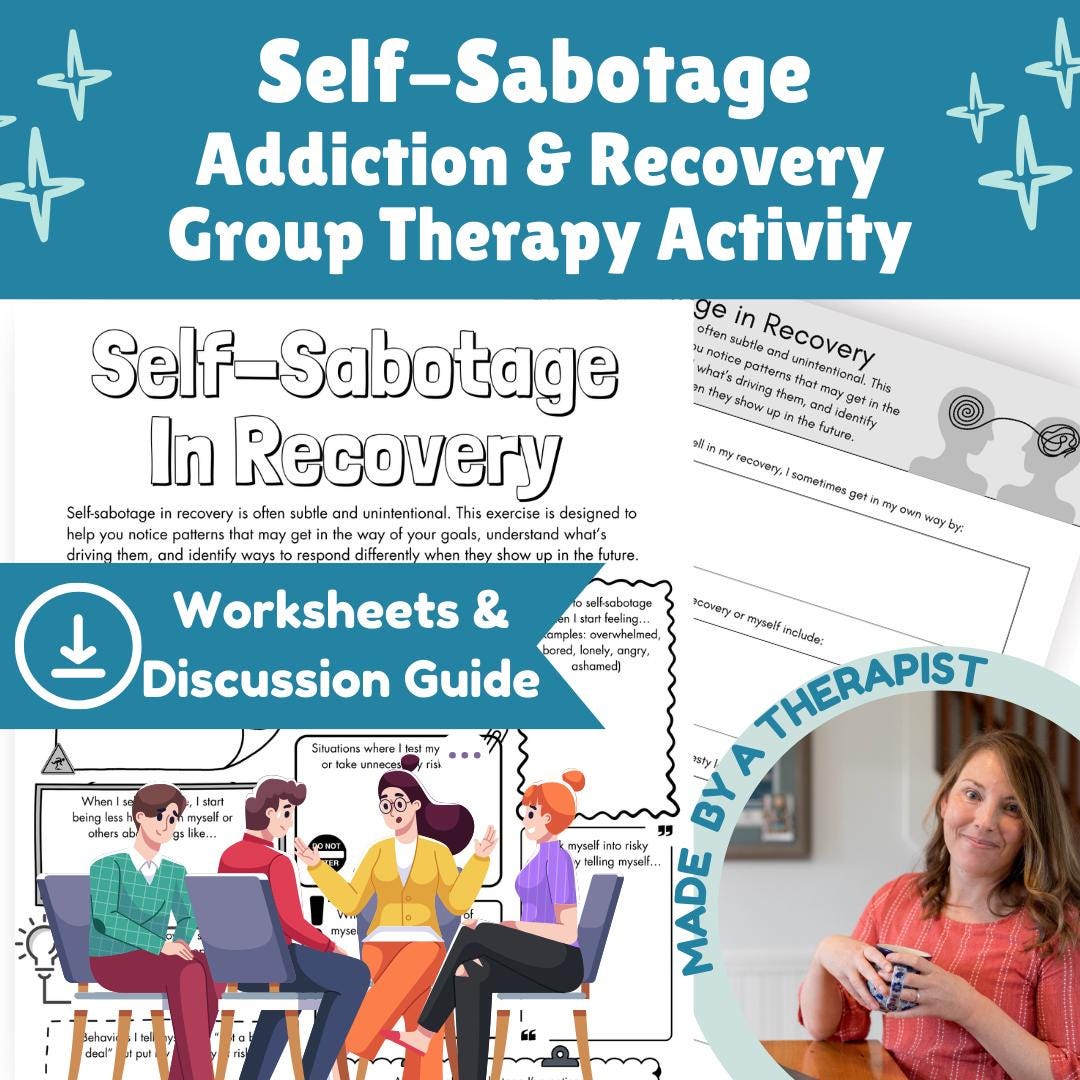 Self-sabotage Addiction Recovery Group Therapy Worksheet Activity and ...