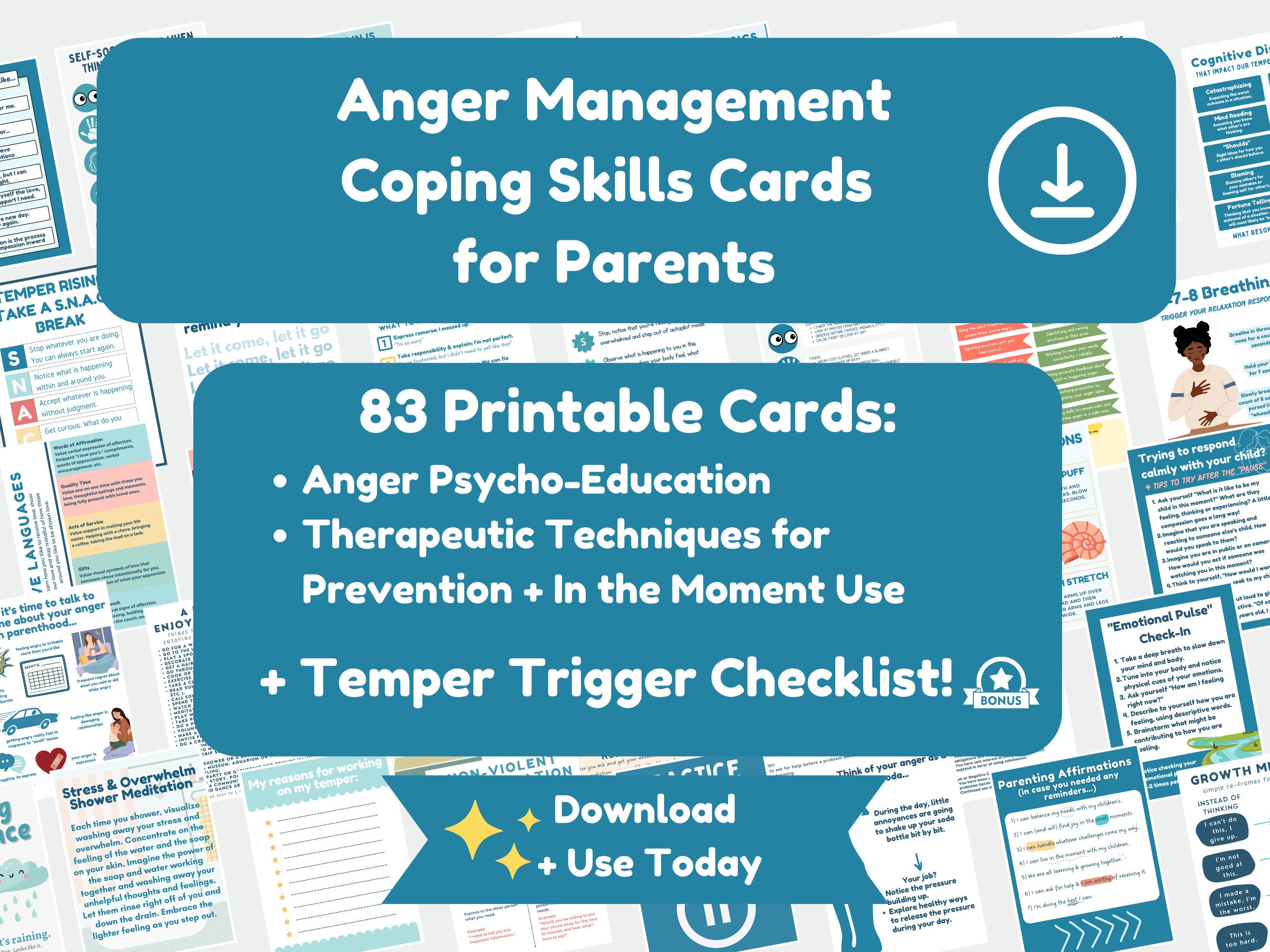 Anger Management Coping Skills Cards, for Moms, Parents and Caregivers ...