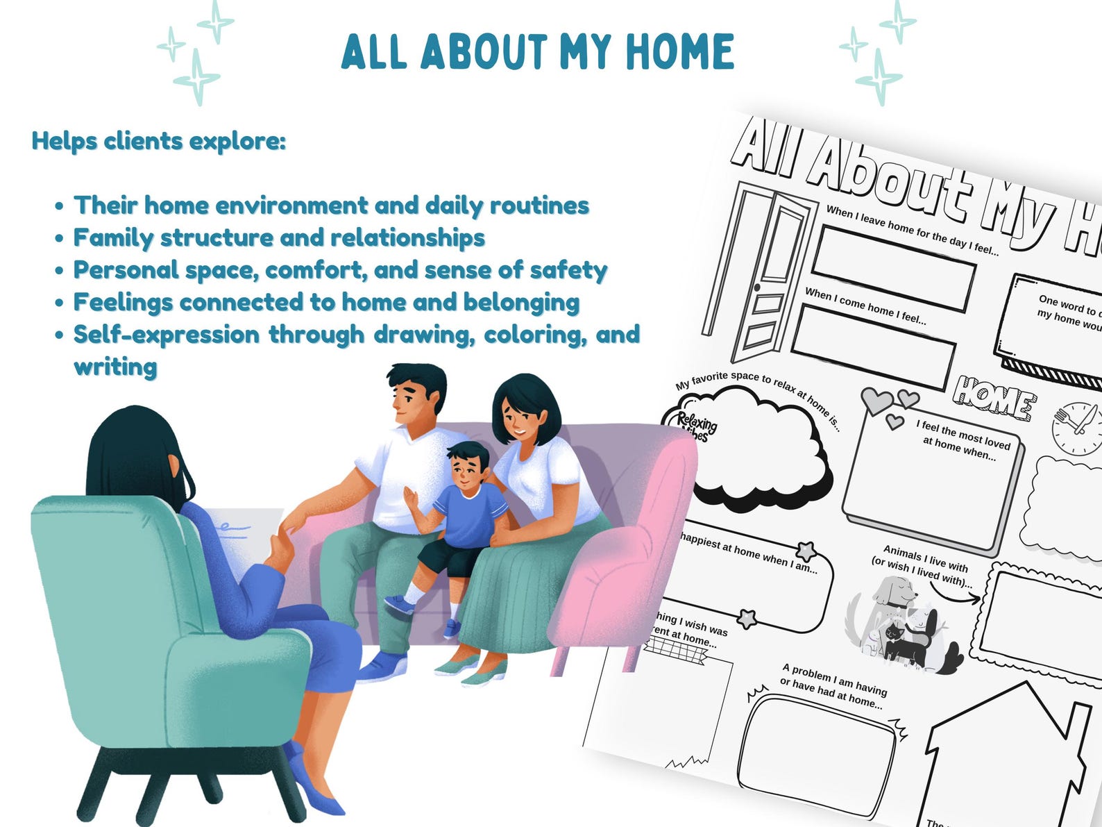 All About My Home, Printable Therapy Worksheet, Child and Teen ...