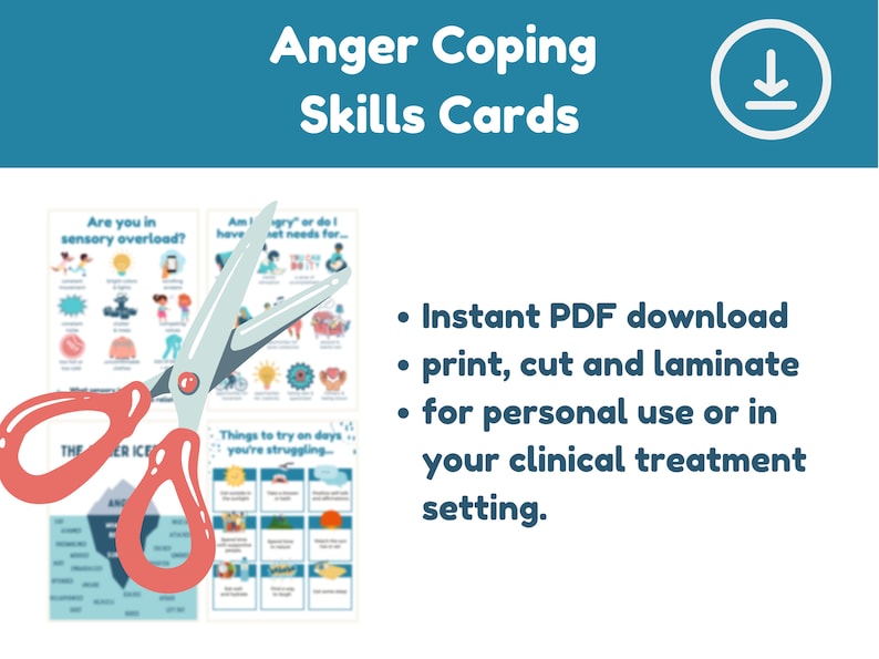 Anger Management Worksheet and Coping Skills Card Bundle for Parents or ...