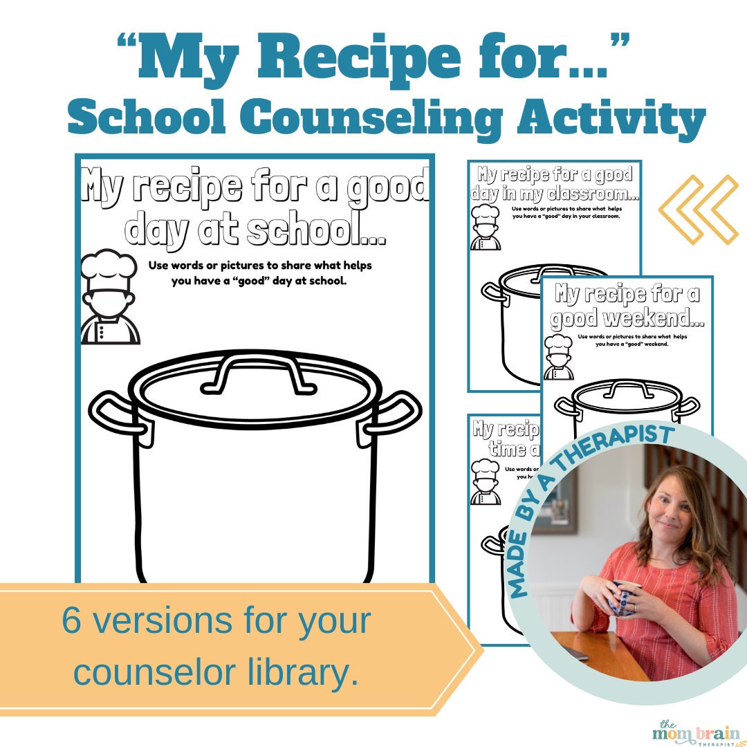 School Counseling Worksheets: Recipe for Good Therapy Tools, School ...