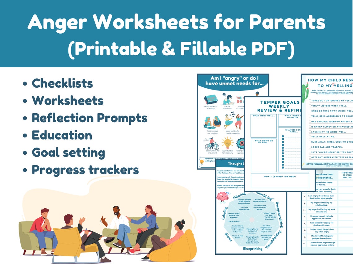 Anger Management Worksheet and Coping Skills Card Bundle for Parents or ...