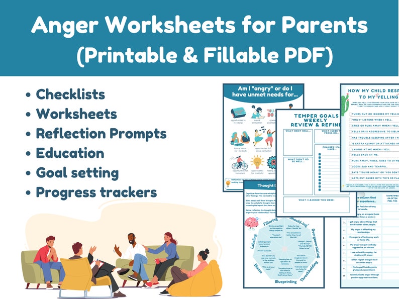 Anger Management Worksheet and Coping Skills Card Bundle for Parents or ...