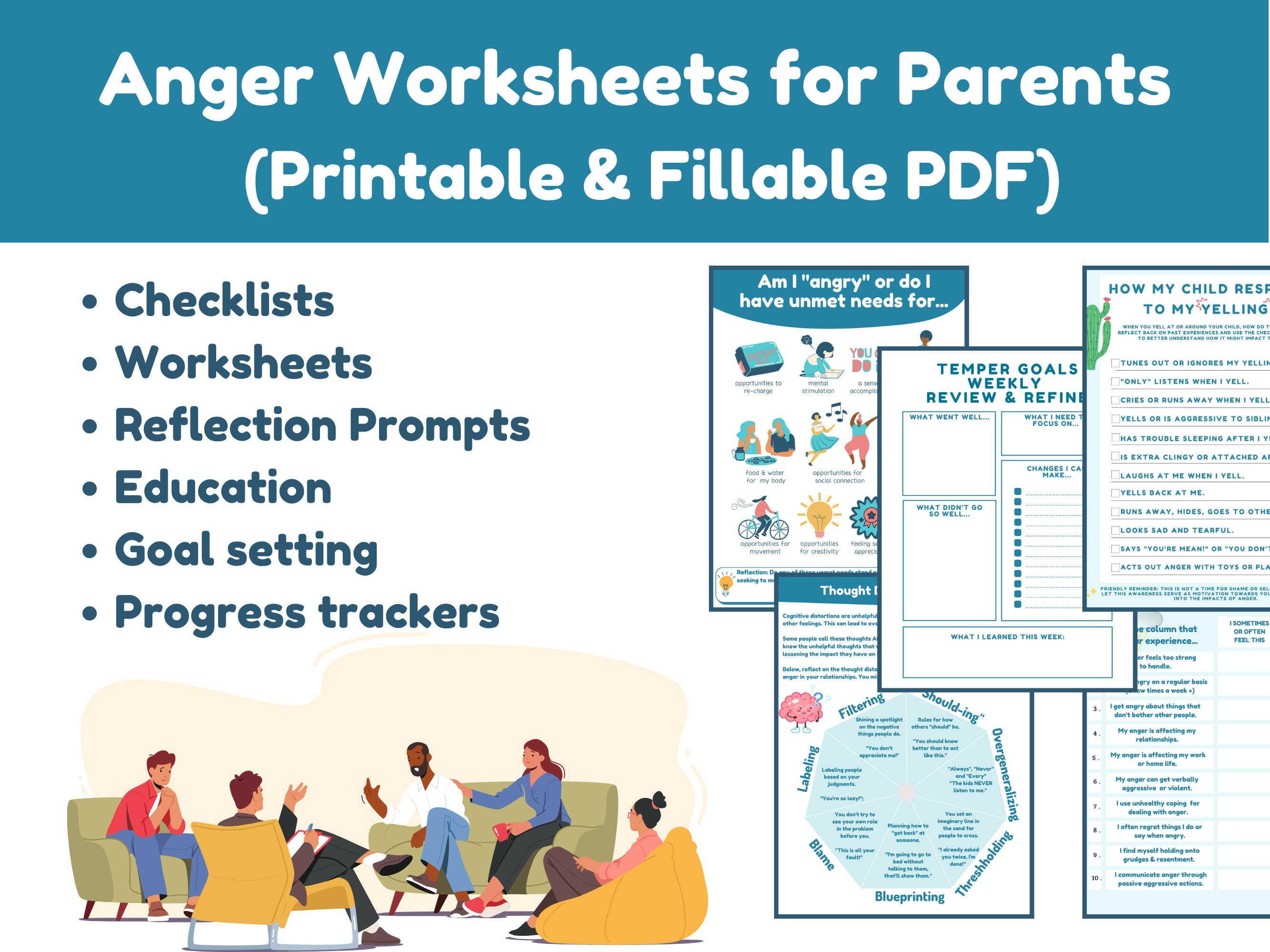 Anger Management Worksheet and Coping Skills Card Bundle for Parents or ...