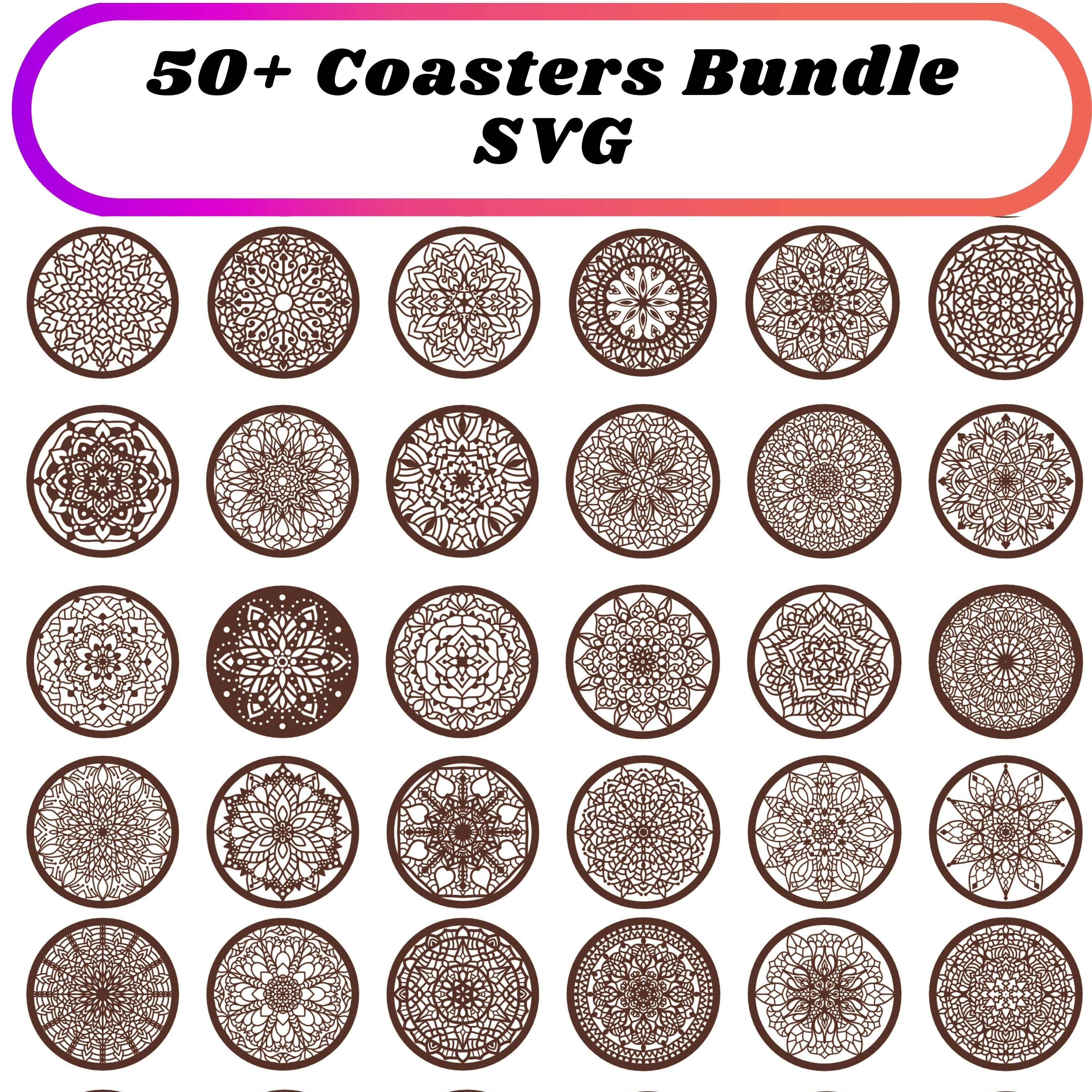 50 Coasters Bundle SVG, PNG, Cnc Laser Cut Vector Files, Laser Cut ...
