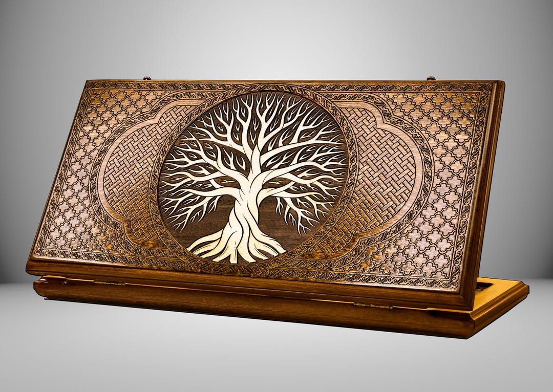 Handmade Backgammon Game Set Tree of Life: Wooden Custom Nardi With ...