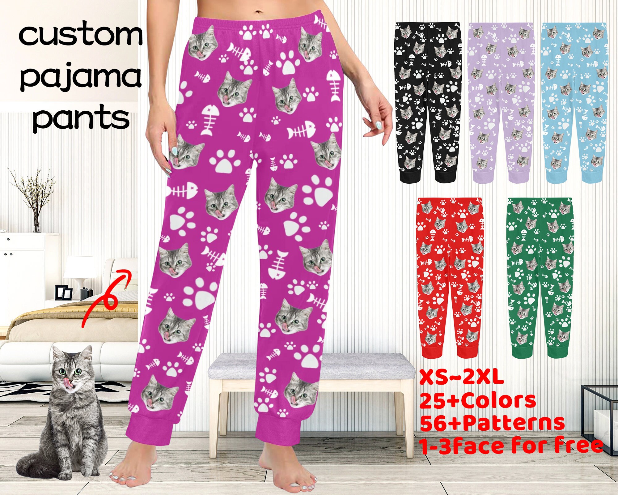 Custom Pajama Pantspersonalized Cat Photo Pajamascustom Cat - Etsy