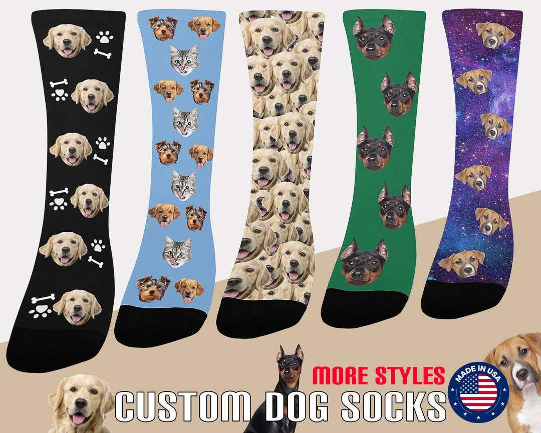 Custom Pet Photo Socks, Personalized Dog Cat Face Socks - Etsy