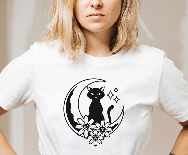 Cat in the Moon SVG File Moon Cat Svg Black Cat Svg Floral - Etsy
