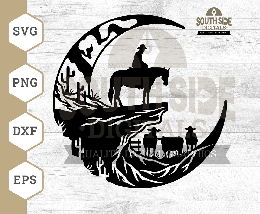 Cowboy Moon Svg, Cowboy Rider Svg, Cowboy Riding Horse Svg, Horse Rider ...