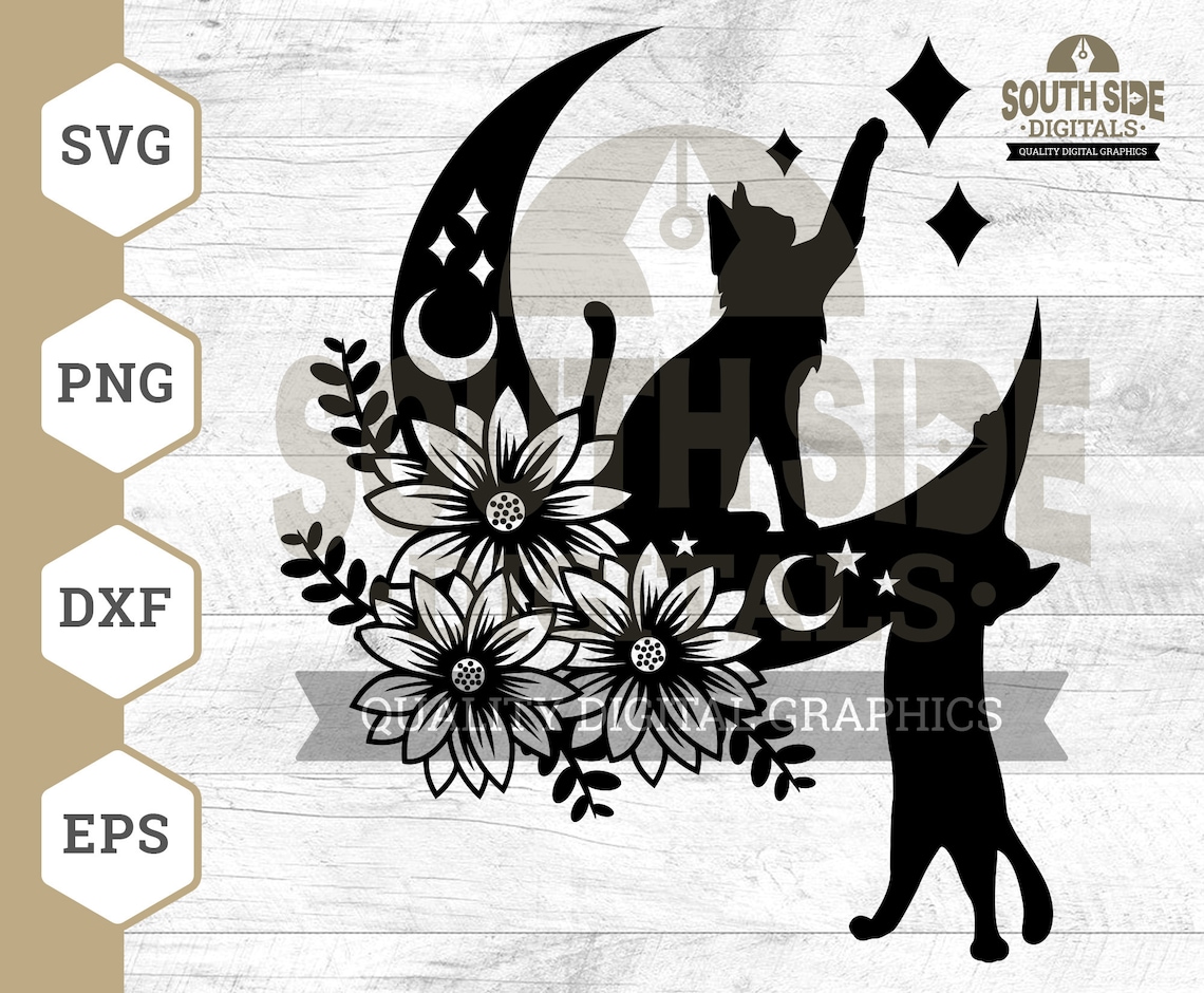 Moon Cat SVG File Lunar Cat Svg Floral Cat Svg Moon Svg | Etsy