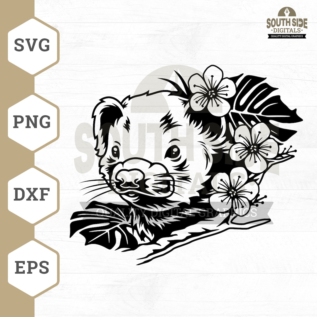 Floral Ferret Svg, Cute Ferret Svg, Ferret Svg, Ferret Png, Ferret ...
