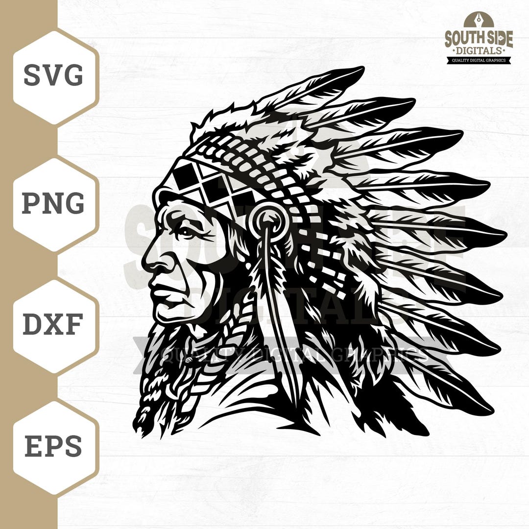 Native American Chief SVG: Indian Clipart, Silhouette Vector (digital ...