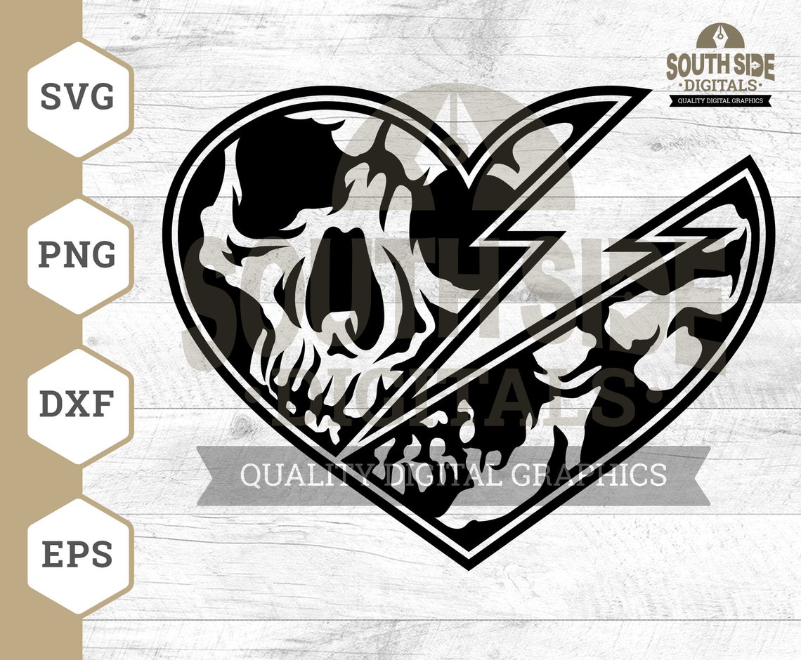 Thunder Heart Skull Svg Skull Heart Svg Thunder Skull Svg - Etsy