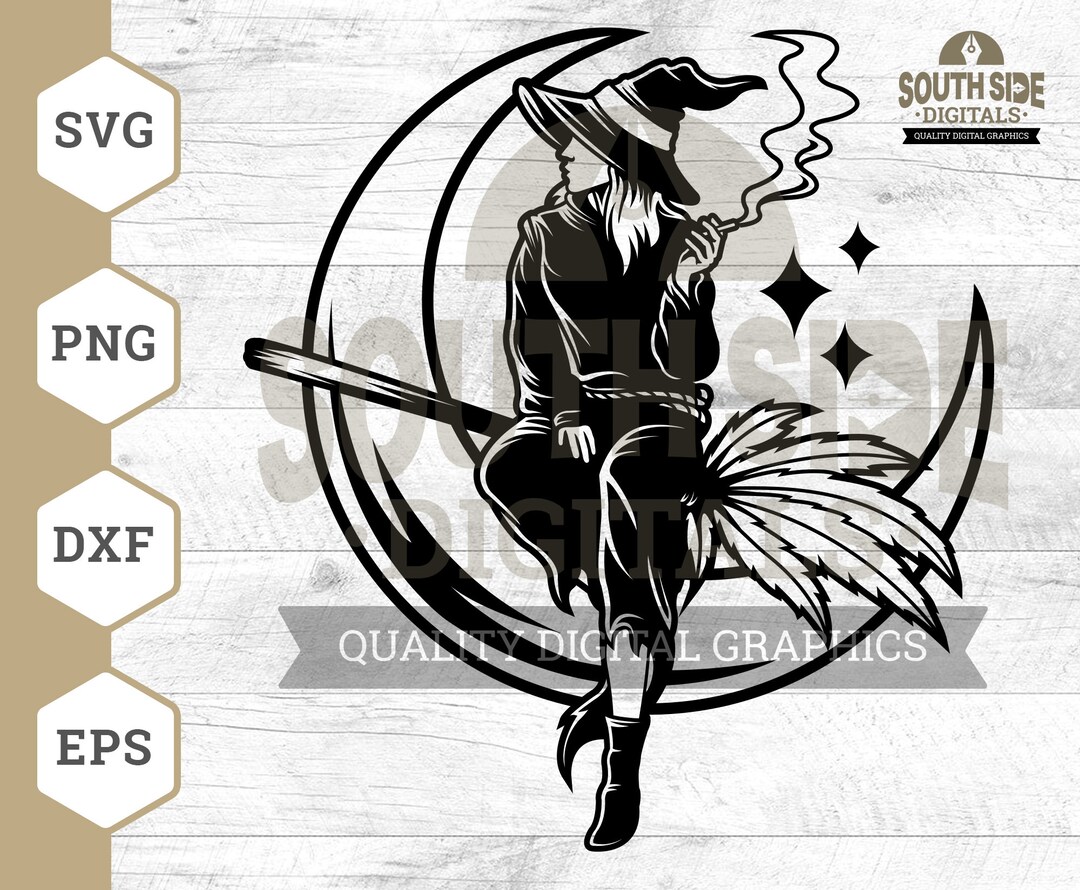 Witch Smoking SVG File Smoking Witch in the Moon (Download Now) - Etsy