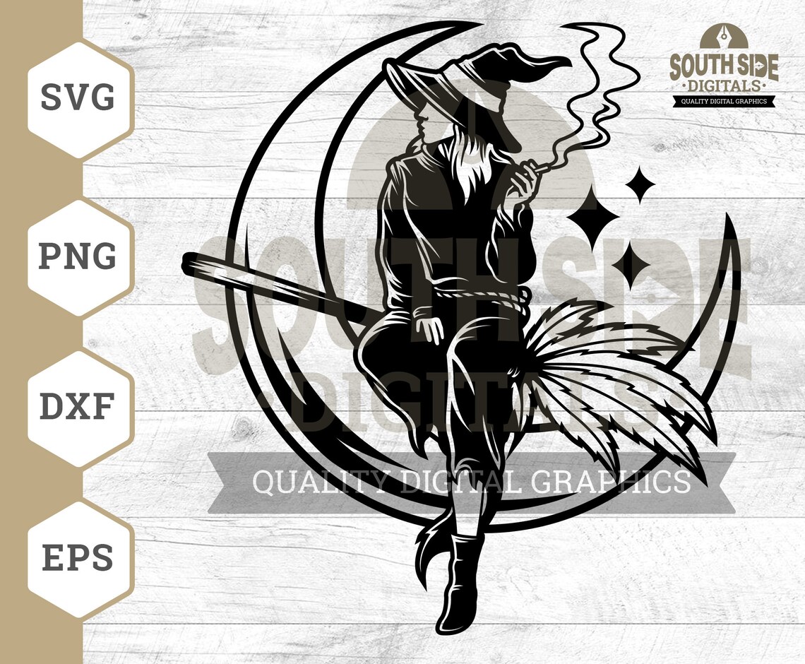 Witch Smoking SVG File Smoking Witch in the Moon Svg Moon - Etsy