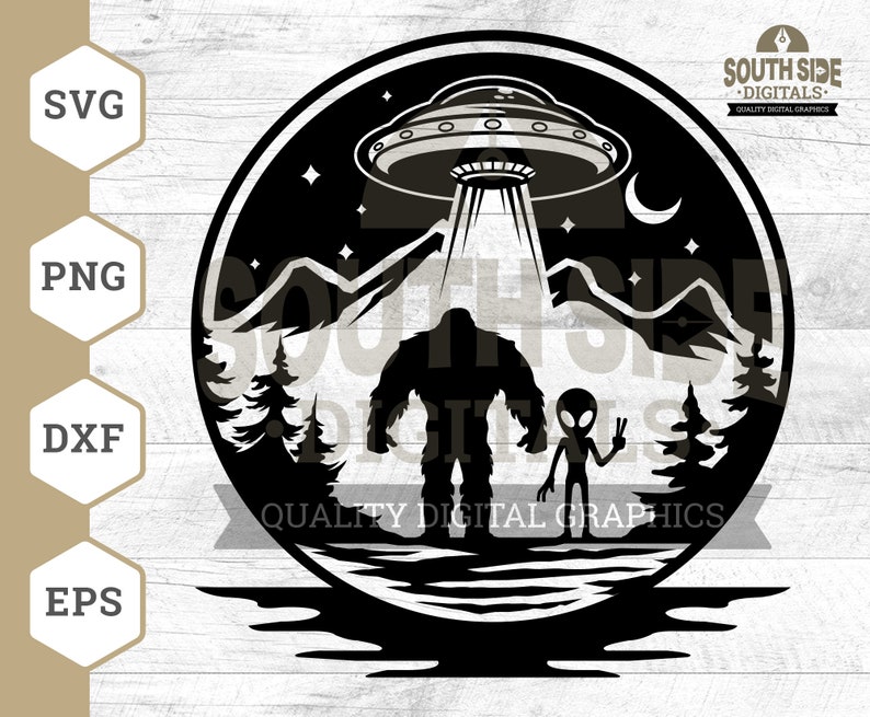 Bigfoot and Alien Under UF0 Svg Bigfoot Svg Alien Svg UFO - Etsy