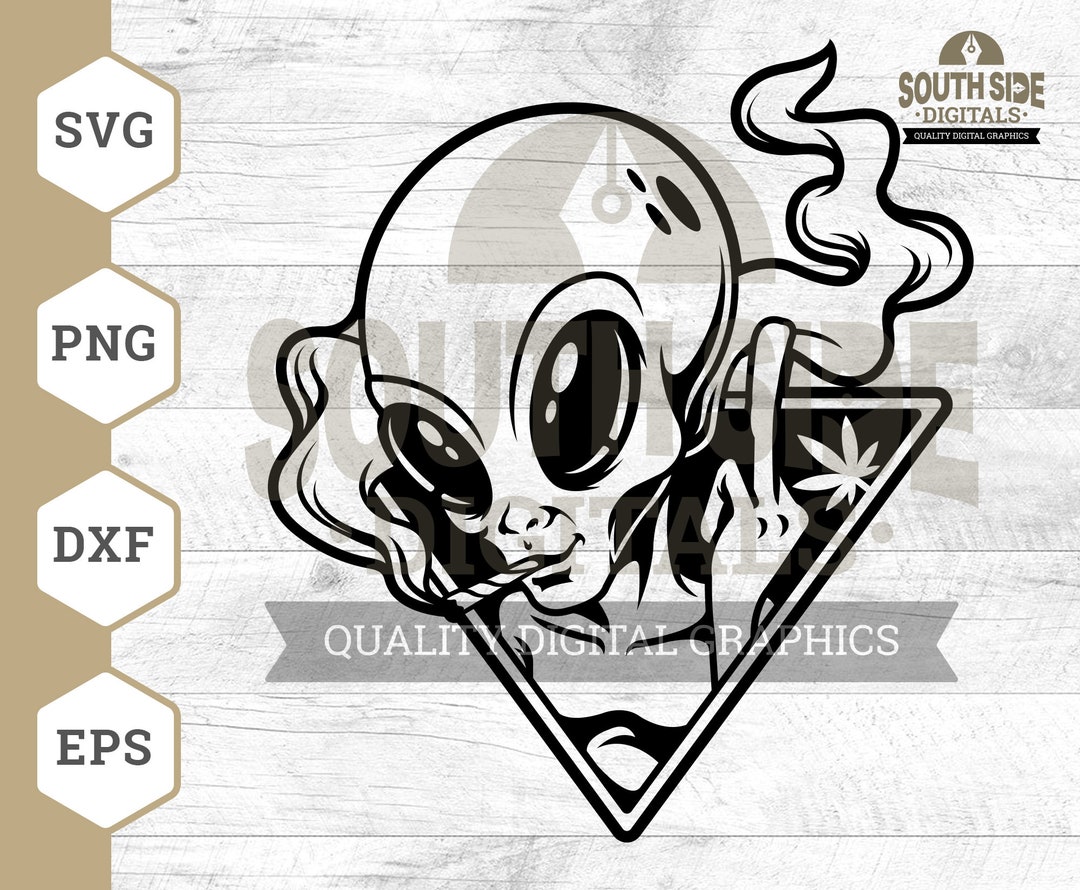 Smoking Alien SVG Files, Cannabis Alieng Svg, Smoking Joint Svg, Stoned ...
