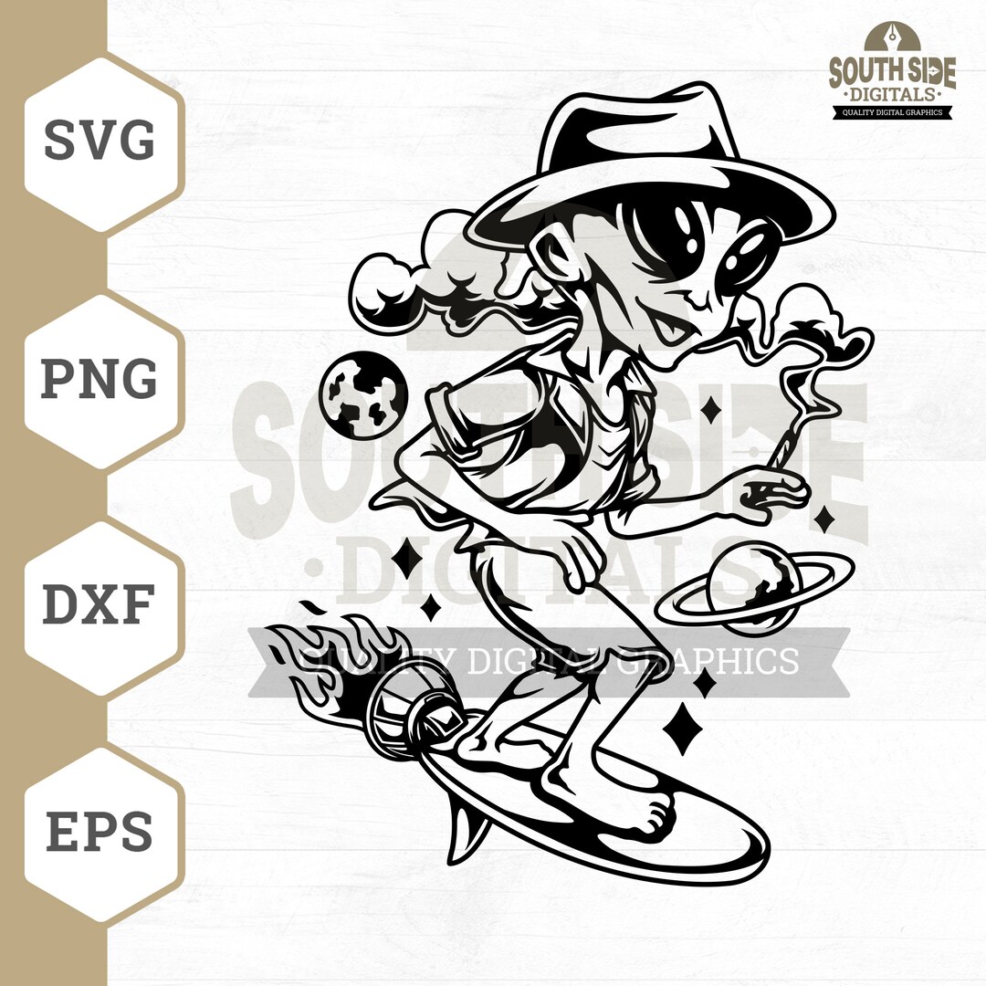 Surfing Alien Svg, Smoking Alien Svg, Surfing Alien Png, Chill Alien ...