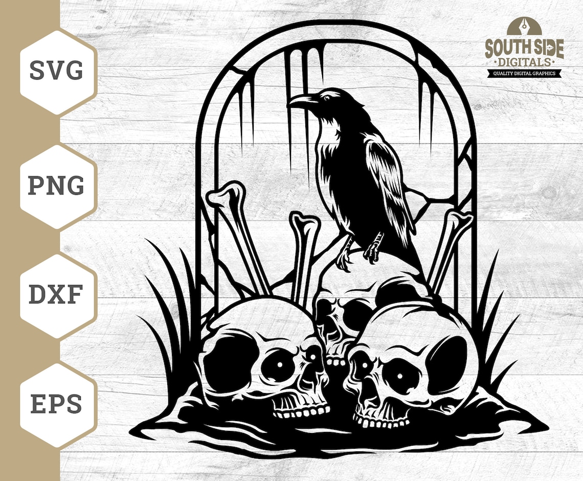 Skull Grave SVG File Skull Head svg Raven Skull svg Raven | Etsy