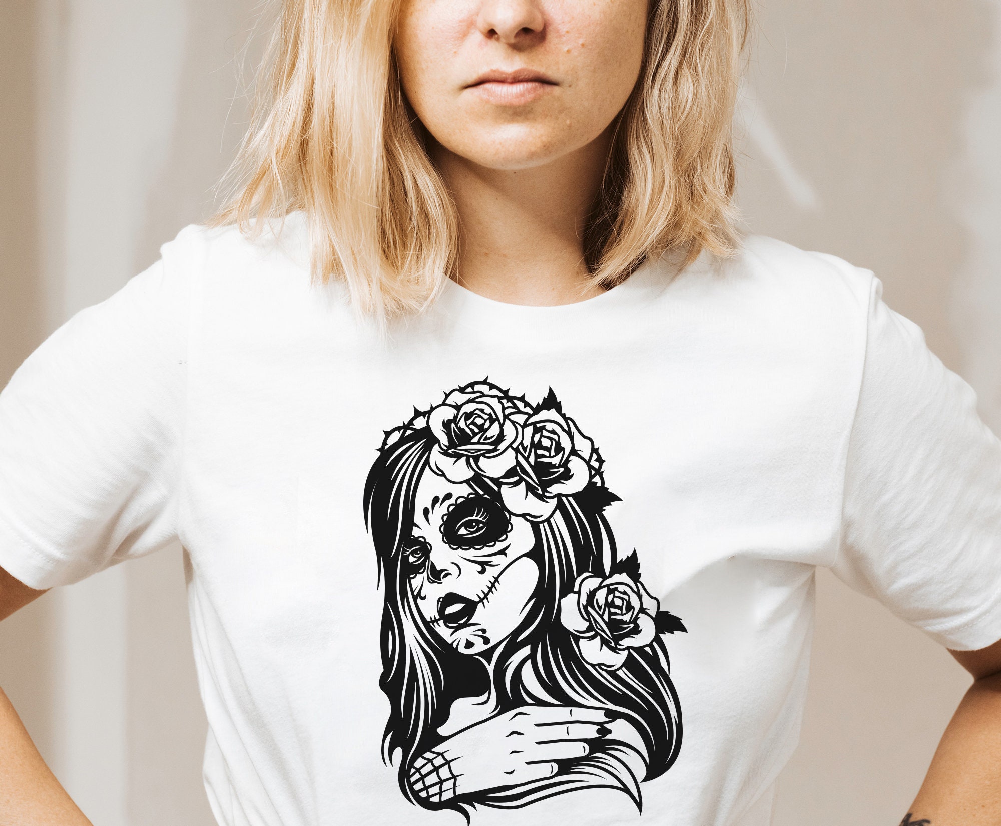 Floral Skull Girl Svg Skull Girl Svg Skull Woman Svg Zombie - Etsy