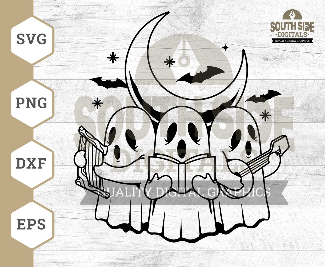 Singing Ghost Svg, Ghost Singer Svg, Ghost Quire Svg, Ghost Moon Svg ...