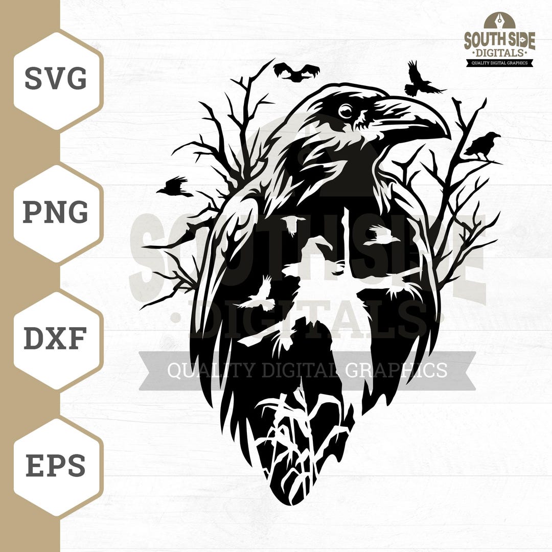 Crow SVG File, Raven Svg, Black Bird Svg, Scarecrow Svg, Flying Crow ...