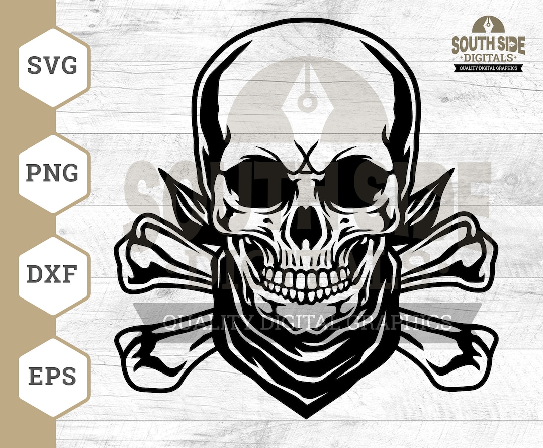Skull With Bandana Svg, Bandana Skull Svg, Skull Svg, Crossbone Skull ...
