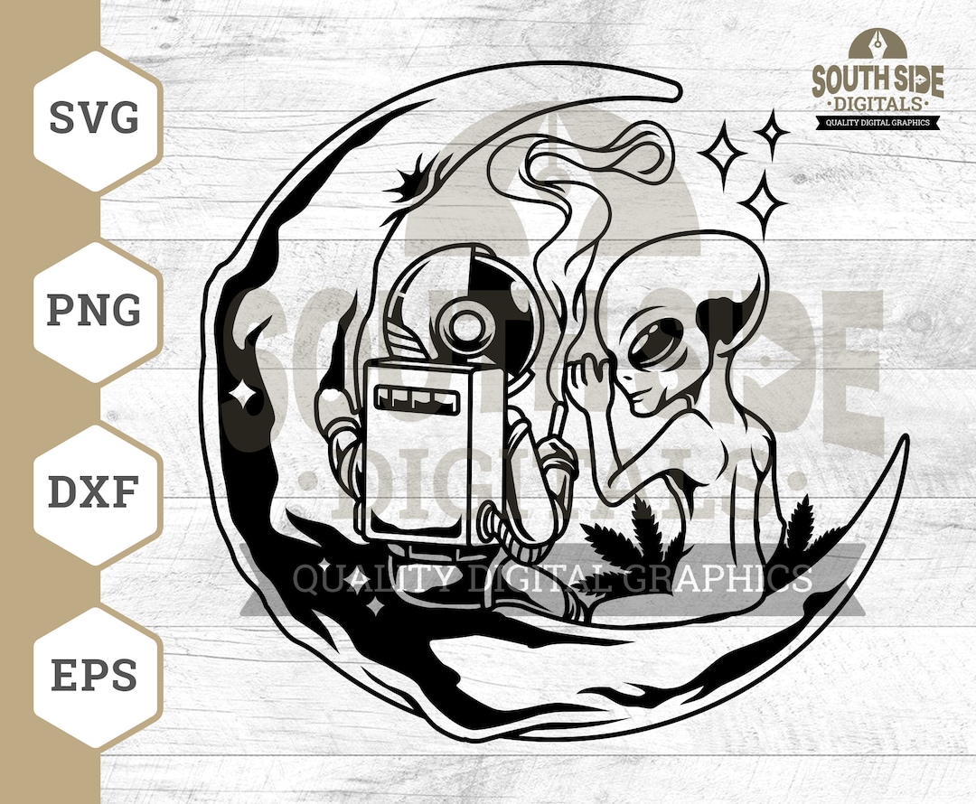 Astronaut Alien Smoking in the Moon Svg, Alien Smoking Svg, Moon ...