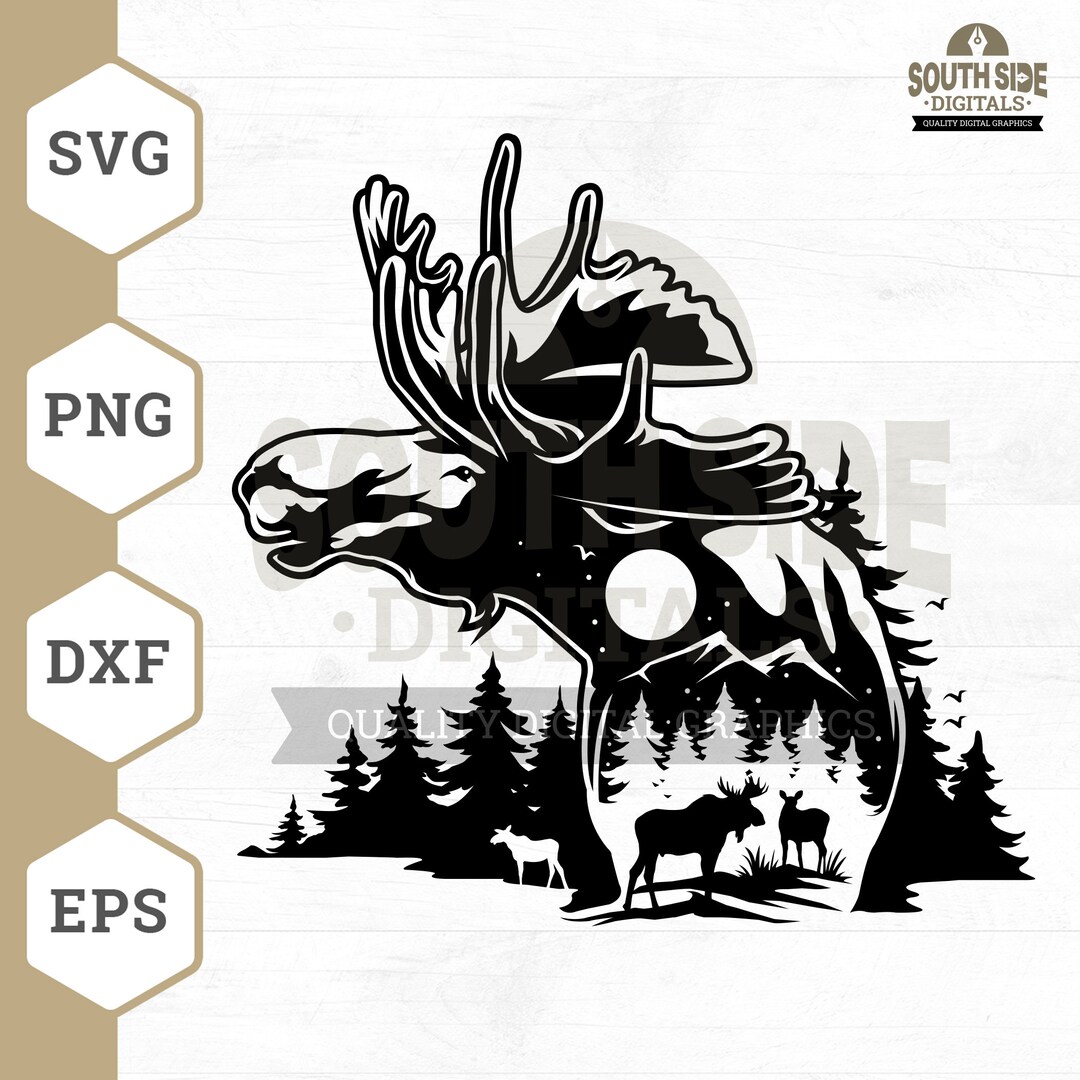Moose SVG File, Mountain Moose Svg, Moose in Forest Svg, Moose Shirt ...