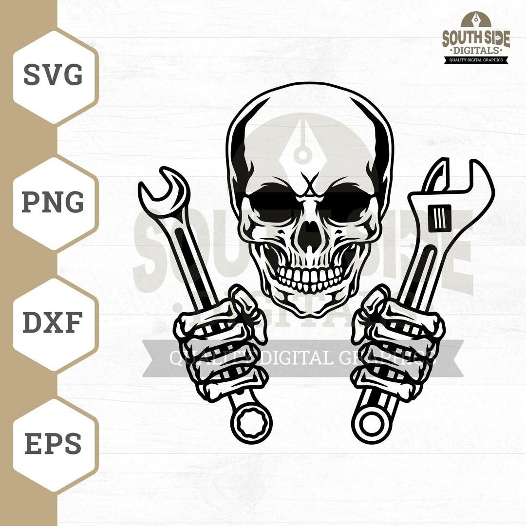 Skull Mechanic SVG File, Mechanic Skull Svg, Skull Wrench Svg, Skull ...