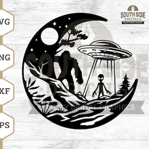 Alien Big Foot Under the Moon Svg Bigfoot Svg Alien Svg - Etsy