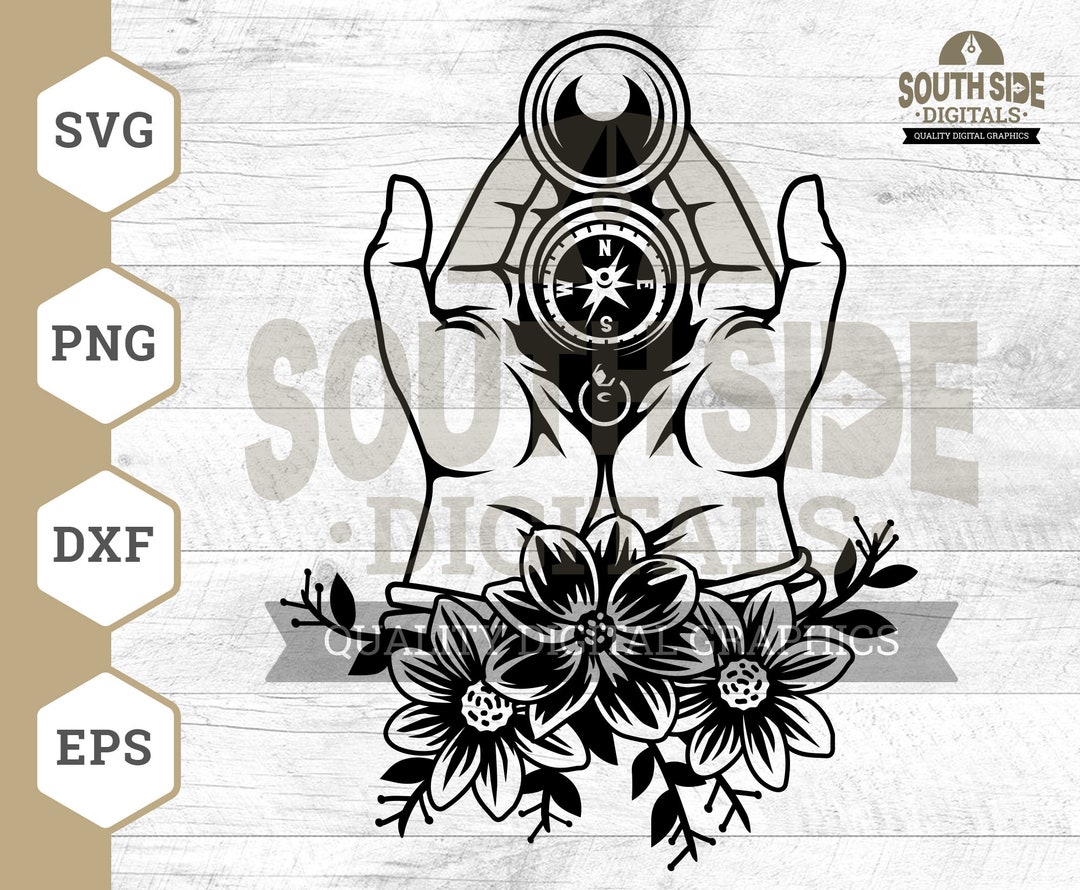 Hand Compass SVG File, Floral Compass Svg, Floral Hands Svg, Compass in ...