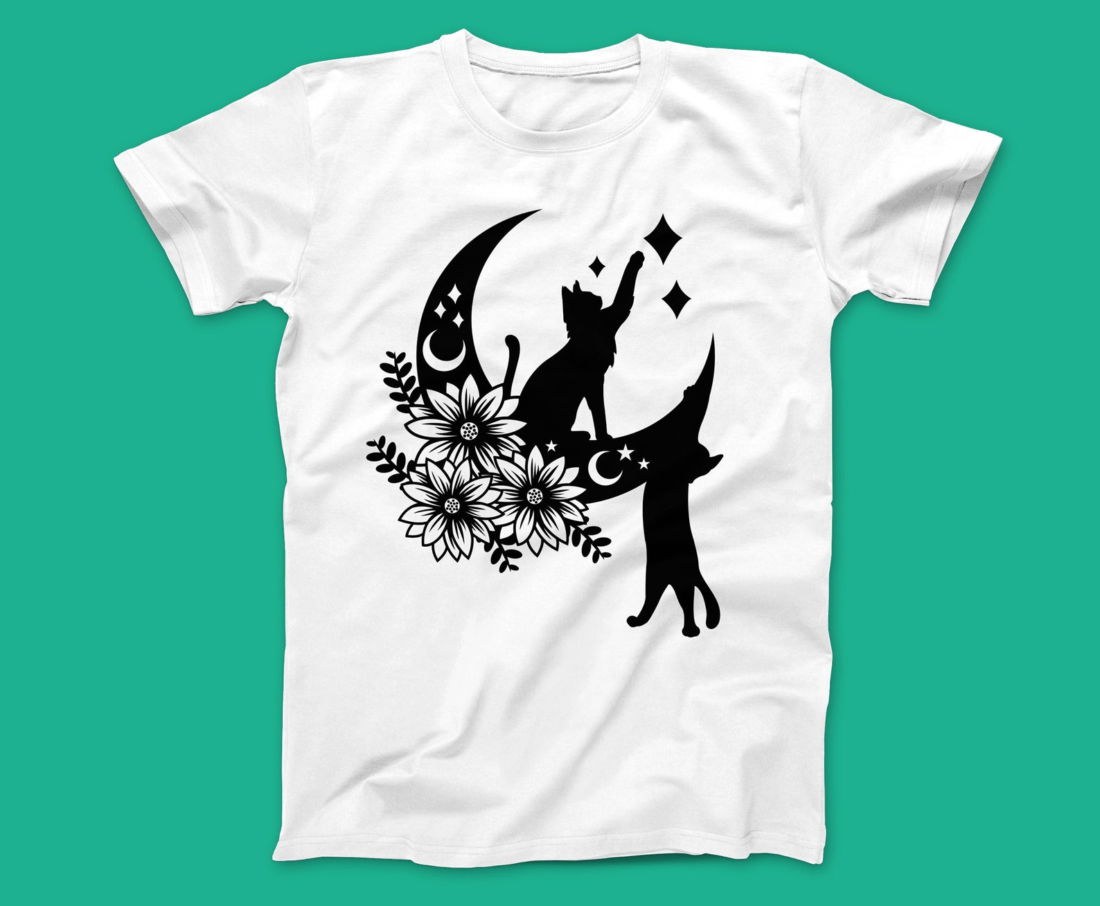 Moon Cat SVG File Lunar Cat Svg Floral Cat Svg Moon Svg | Etsy