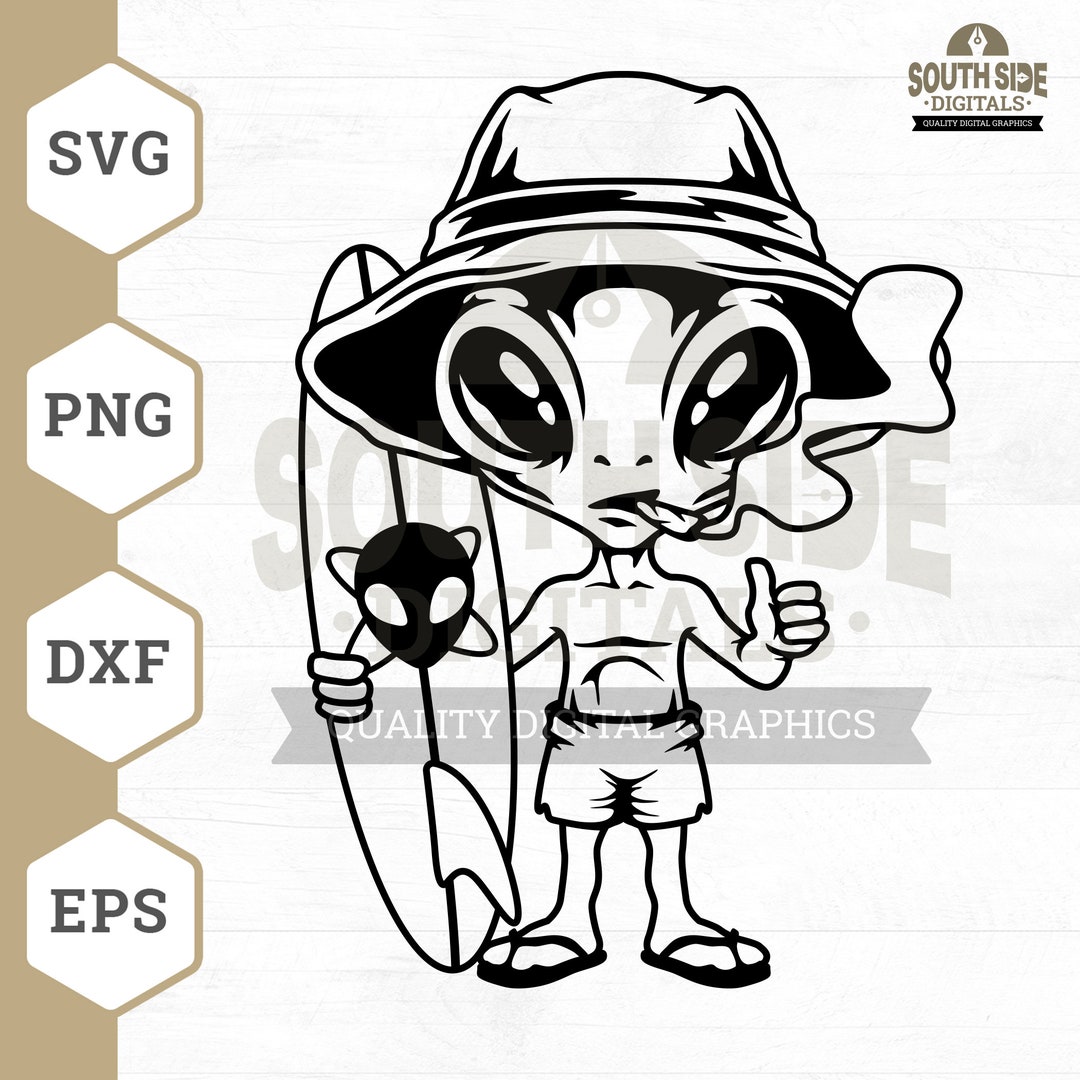 Smoking Surfer Alien Svg, Alien Surfer Svg, Smoking Alien Svg, Smoking ...