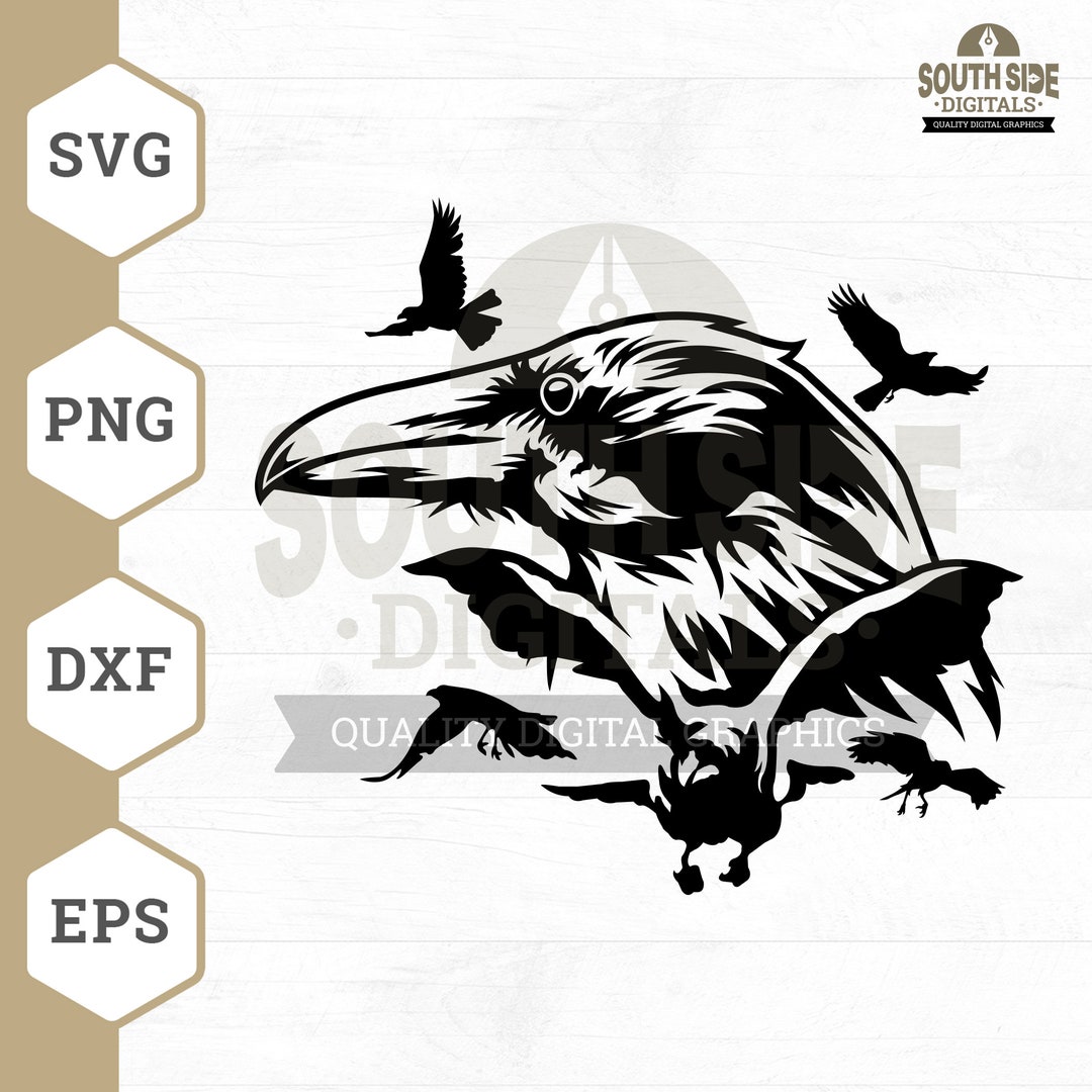 Flying Raven SVG File, Crow Bird Svg, Raven Svg, Black Bird Svg, Raven ...
