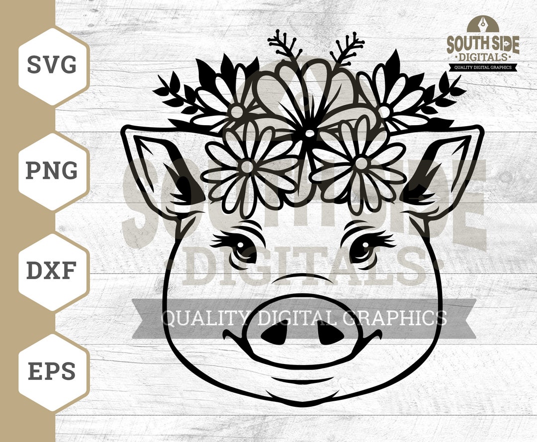 Cute Pig With Flowers Svg, Smiling Pig Svg, Happy Pig Svg, Floral Pig ...