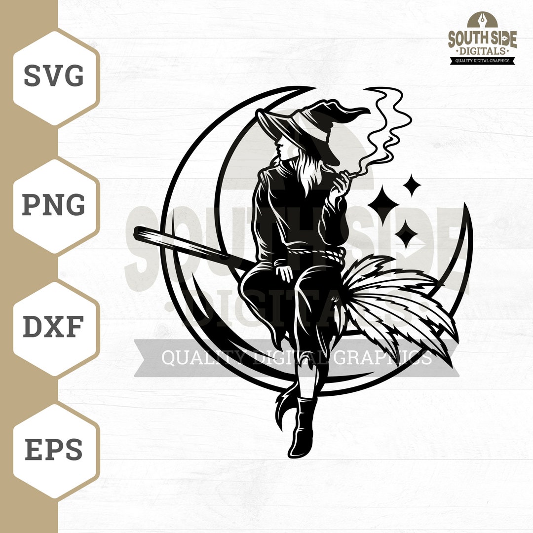 Witch Smoking SVG File, Smoking Witch in the Moon Svg, Moon Smoking Svg ...