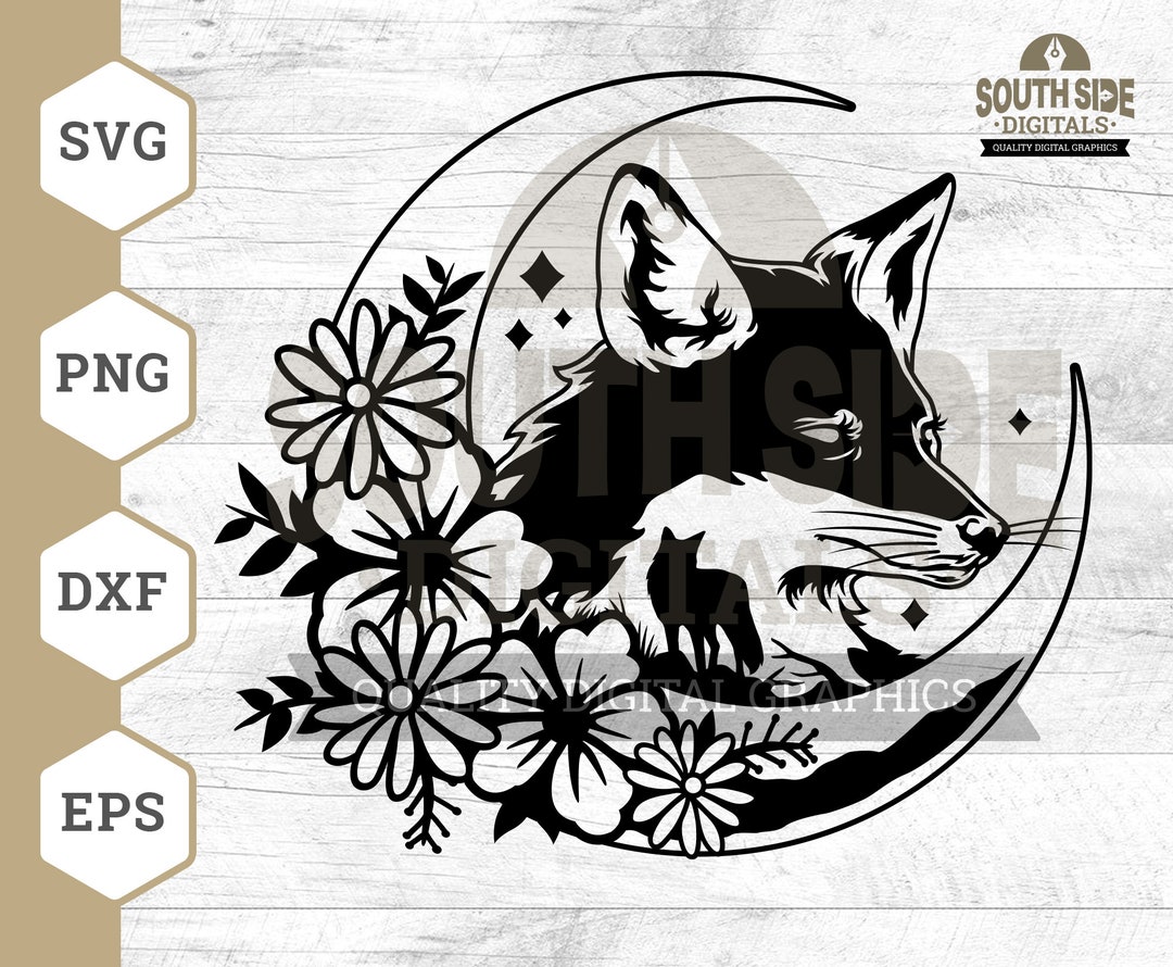 Moon Fox Svg, Floral Fox Svg, Fox Moon Svg, Fox Svg, Moon Svg, Moon Fox ...