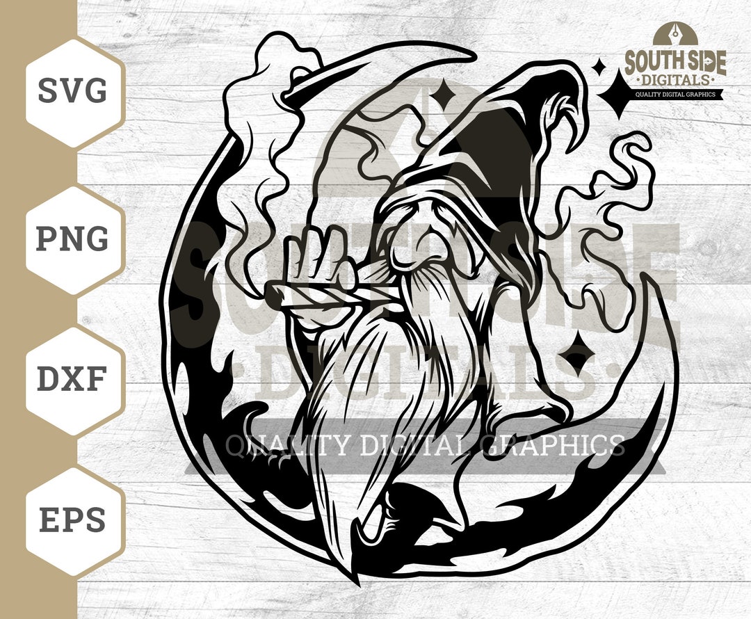 Gnome Smoking in the Moon Svg, Smoking Gnome Svg, Gnome in Moon Svg ...