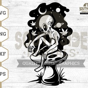 Smoking Alien SVG Files, Cannabis Alieng Svg, Smoking Joint Svg, Stoned ...