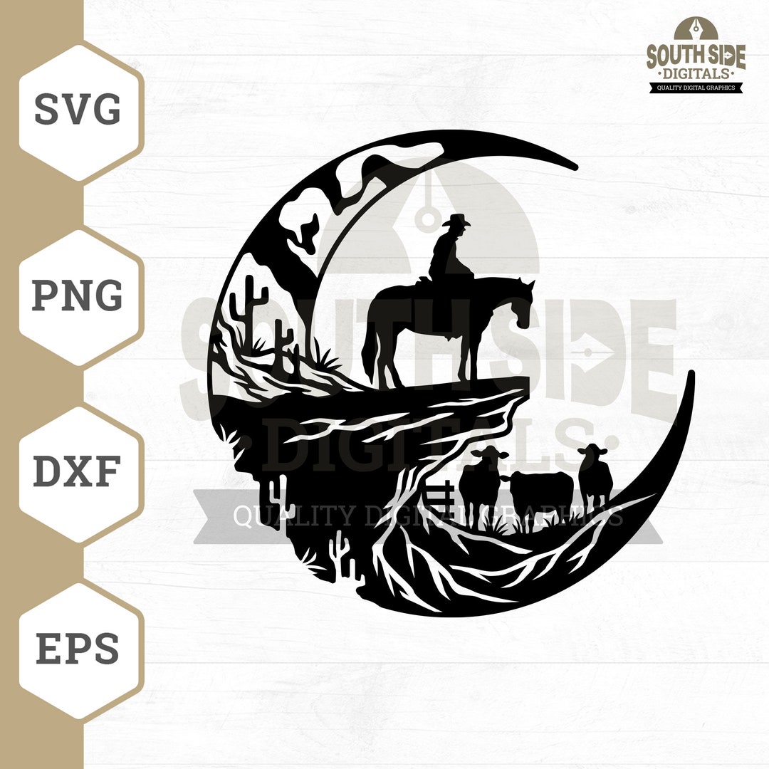 Cowboy Moon Svg, Cowboy Rider Svg, Cowboy Riding Horse Svg, Horse Rider ...