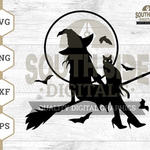 Witch SVG File, Witch Svg, Flying Witch Svg, Witch Cat Svg, Black Cat ...