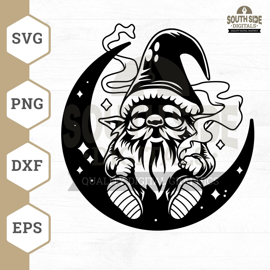 Gnome Smoking in the Moon Svg, Smoking Gnome Svg, High Gnome Svg ...